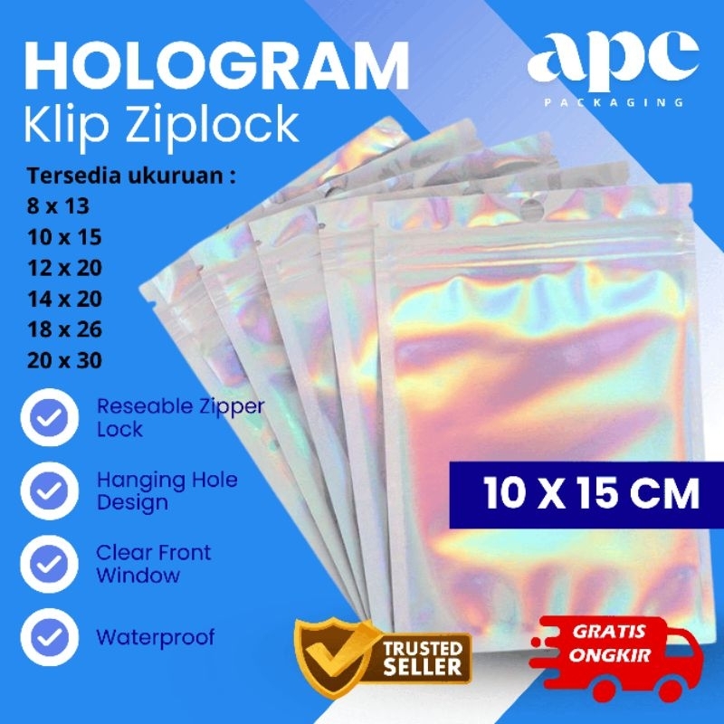 Jual 10 x 15 cm Plastik Klip Hologram Flat Pack / Ziplock Hologram Foil ...