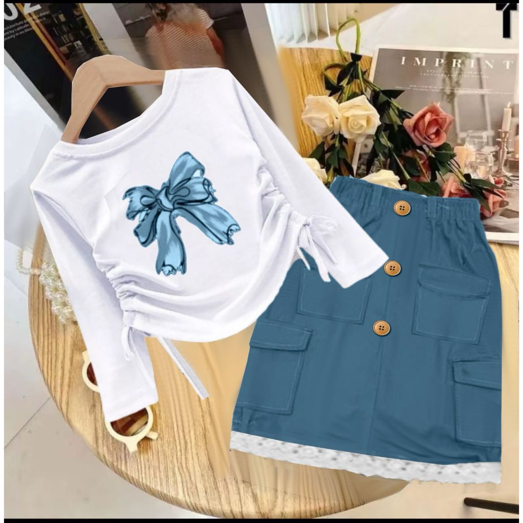 Jual Setelan Rok Renda Anak Perempuan Set Kaos Serut Dan Rok Kargo ...