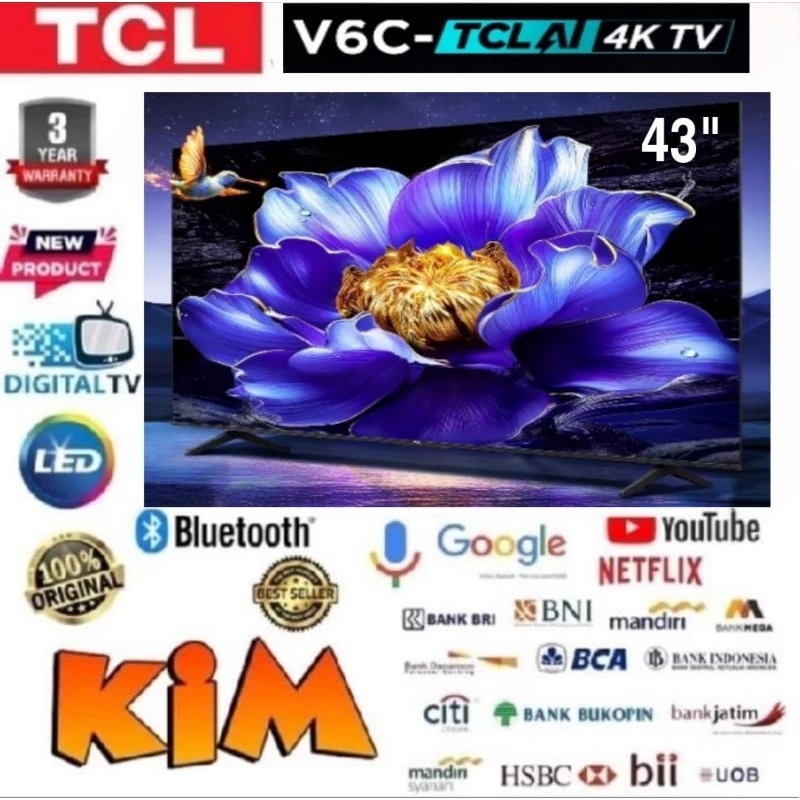 Jual TCL 43V6C Smart TV 43 inch Google TV 4K UHD - T-Screen - Dolby Audio - HDR 10 - New Series ...