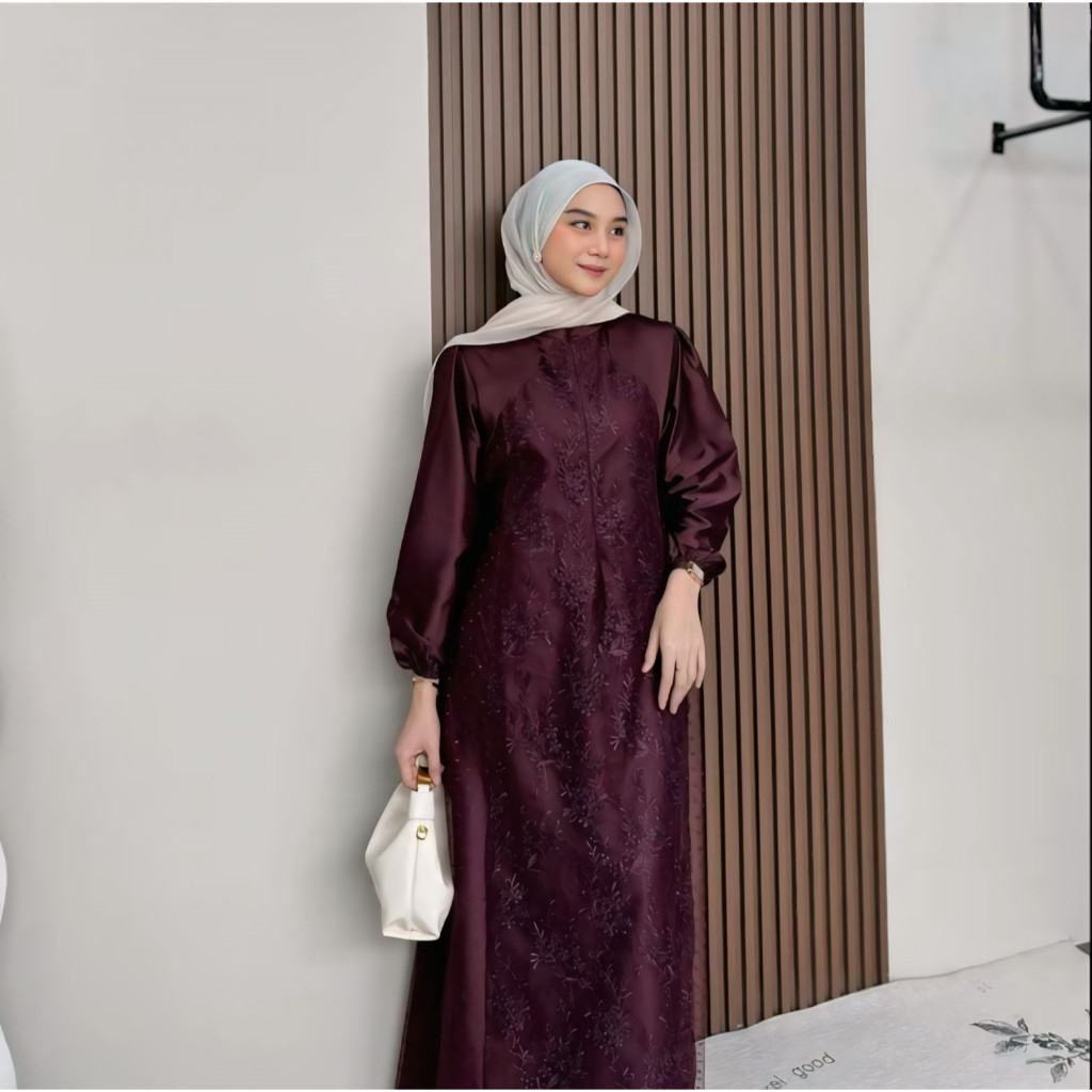 Jual Gamis Brokat Pesta Mewah Elegan Dress Kondangan Velvet Mix Tille Sapto Busui Size L- XL ...