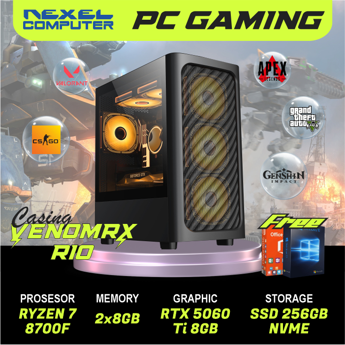 Jual Pc Gaming - Ryzen 7 8700F - RTX 5060 Ti 8GB - SSD 256 NVME - RAM 16GB DDR5 | Shopee Indonesia