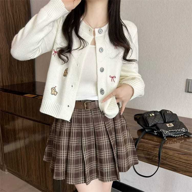 Jual AVANUE.OUTLET D06 cardigan rajut wanita bermotif lucu kerah O-neck ...