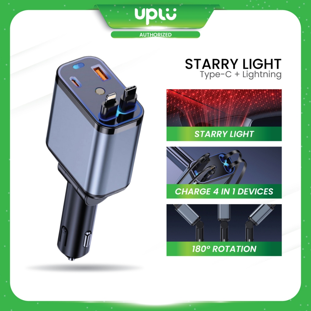 Jual UPLU Authorized 4 In 1 Car Charger Retractable LED Light PD120W ...