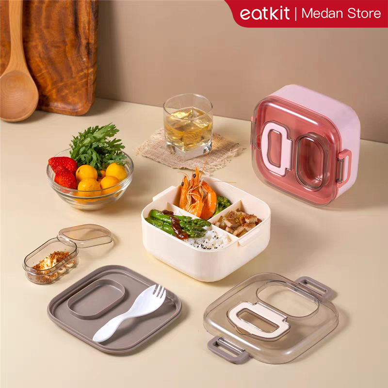 Jual [Medan Ready Stock] Eatkit Lunch Box Microwave Safe 950ml | Kotak Makan Siang 3 grid Anti ...