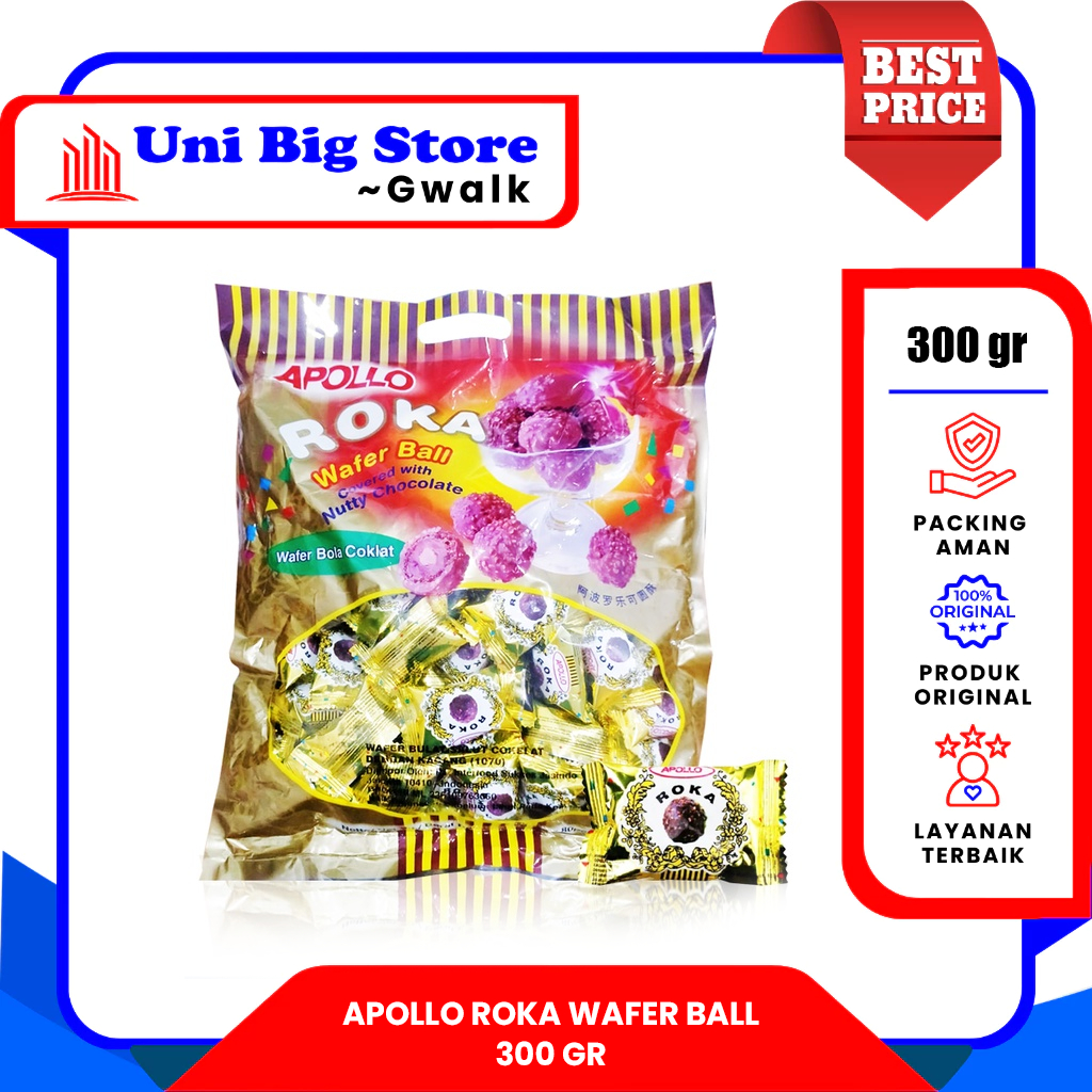 Jual APOLLO ROKA WAFER BALL BULAT SALUT COKELAT BAG - (6 gr x 50 pcs ...