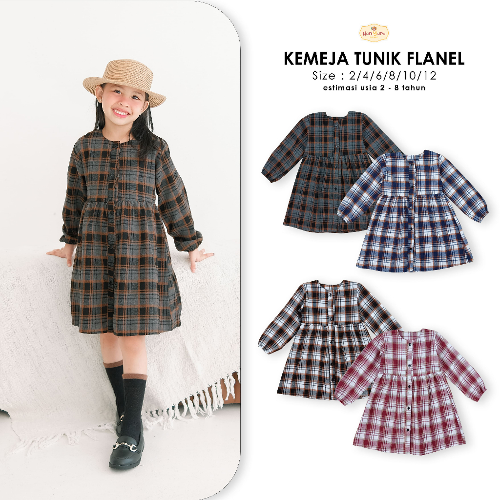 Jual Han Yura Kemeja Tunic Anak Tunik Anak Perempuan Bahan Flanel Baju ...