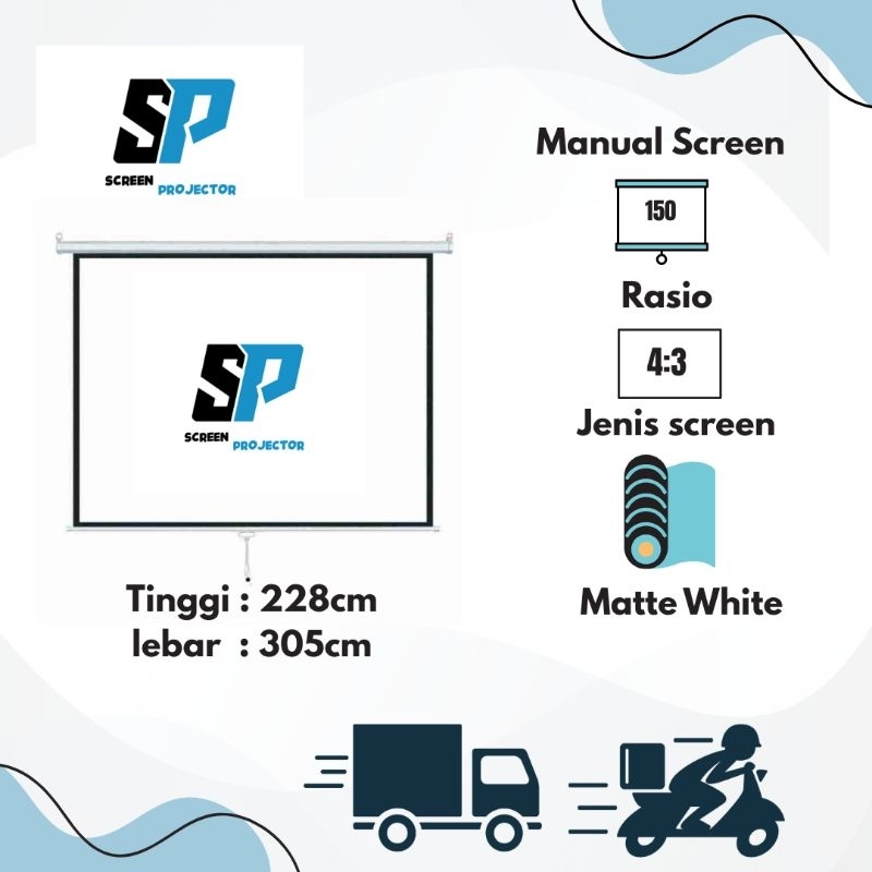 Jual layar proyektor manual 150inch rasio 4:3 screen gantung 150 305cm ...