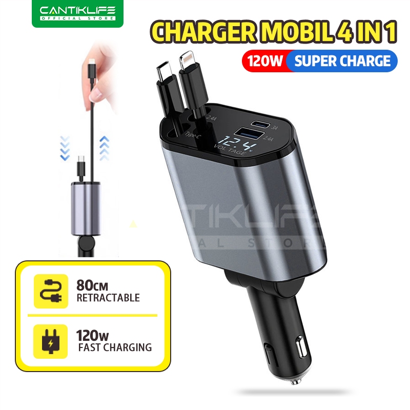 Jual Cantiklife Car Charger 120W Pengisian Super Cepat 4-in-1 dengan ...