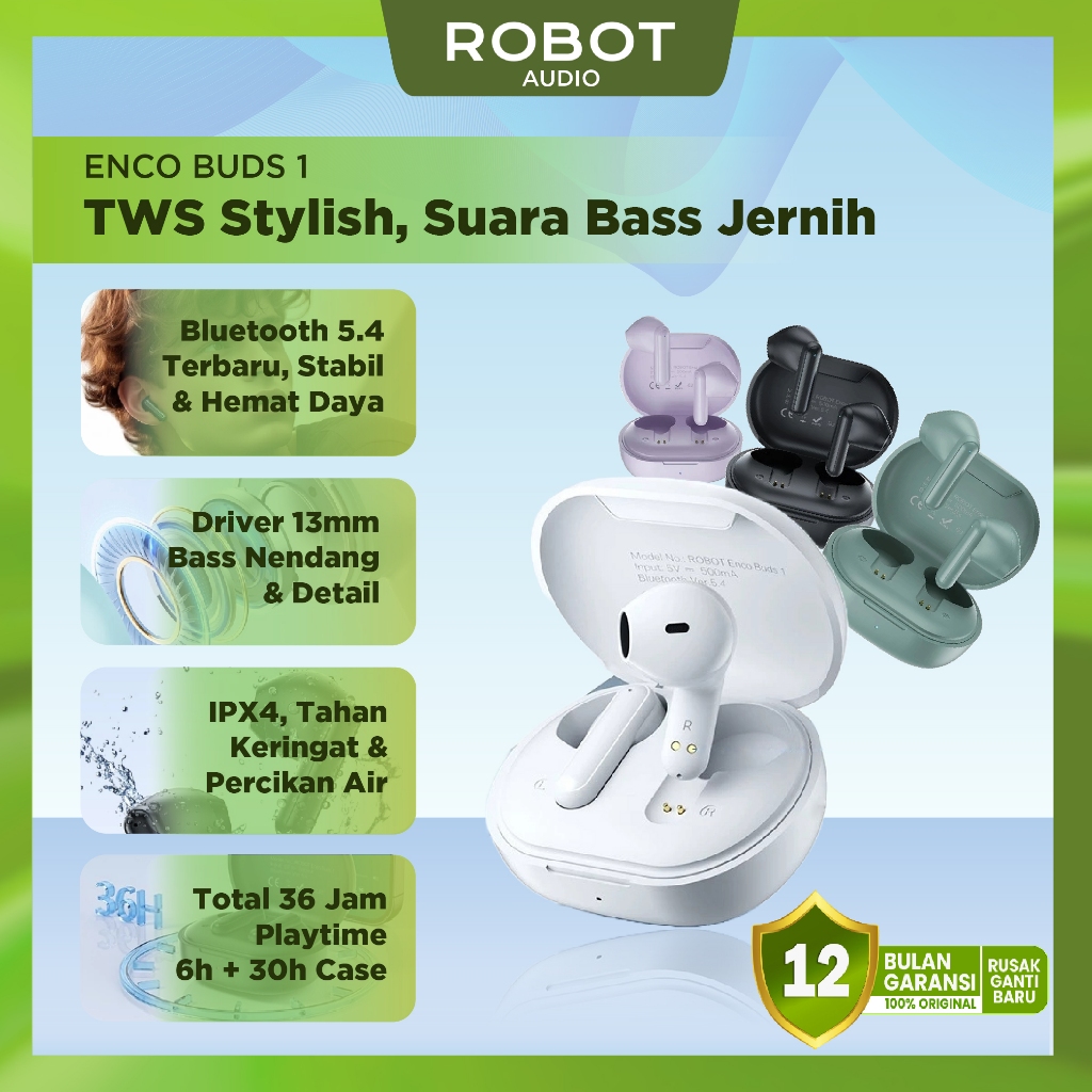 Jual ROBOT Earphone TWS True Wireless Charging Earphone Noice Canceling ...