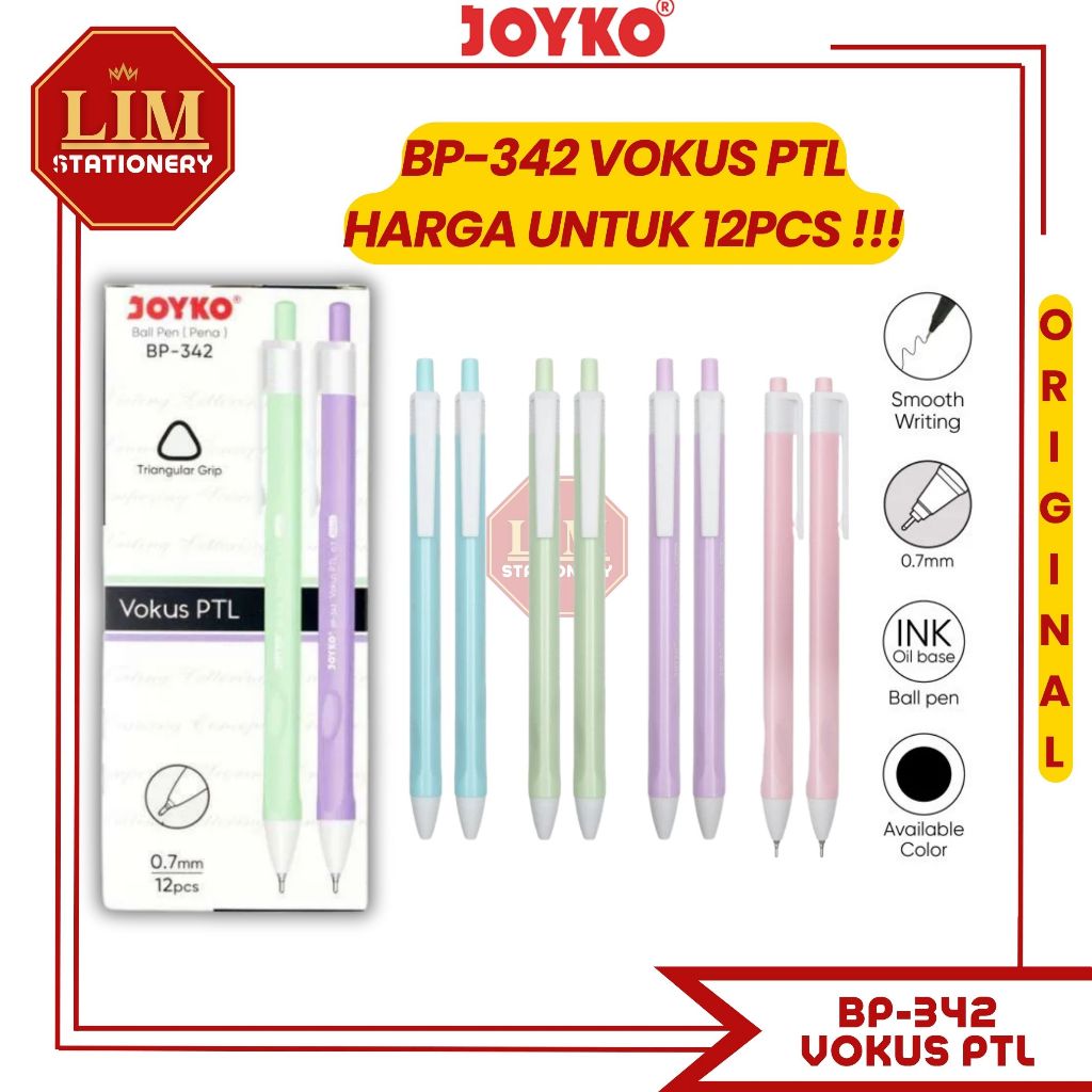 Jual (12Pcs) Ball Pen Pulpen Pena Joyko BP-342 Vokus PTL 0.7 mm | Shopee Indonesia