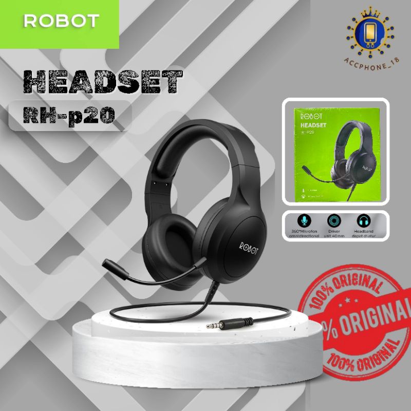 Jual ROBOT RH-P20 headset wired bando 3.5mm jack black original ...