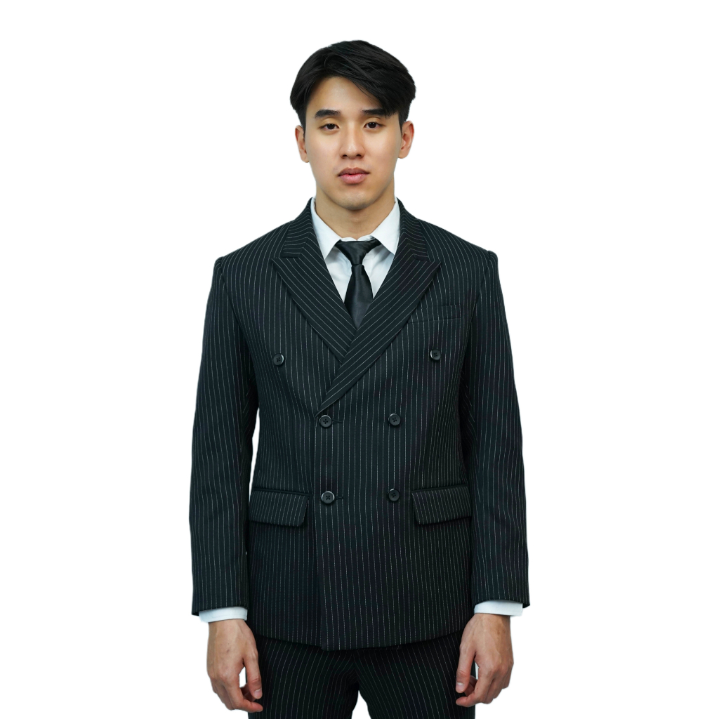 Jual Mubeng - Elegant Jas Double Breasted Slimfit Black Stripe | Shopee Indonesia