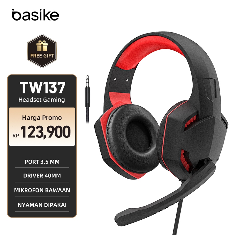 Jual Basike Gaming Headset Berkabel Headphone With Mikrofon Adjustable ...