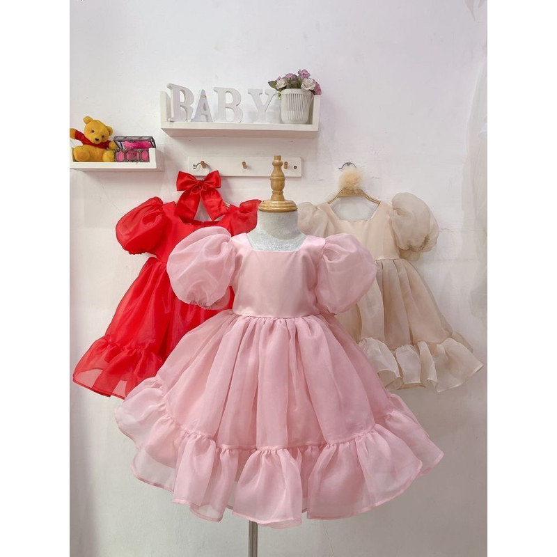 Jual dress pesta anak 10 organza ruffle | Shopee Indonesia