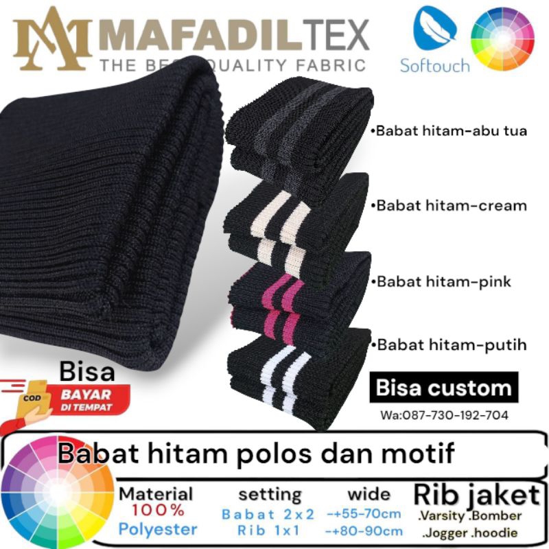 Jual kain Rib babat warna hitam polos dan salur polyster premium ...