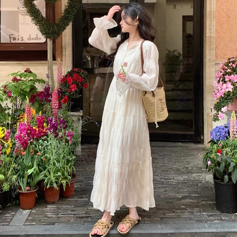 Jual Gaun Sifon Lengan Panjang Musim Gugur Gaya Putri Prancis dress ...