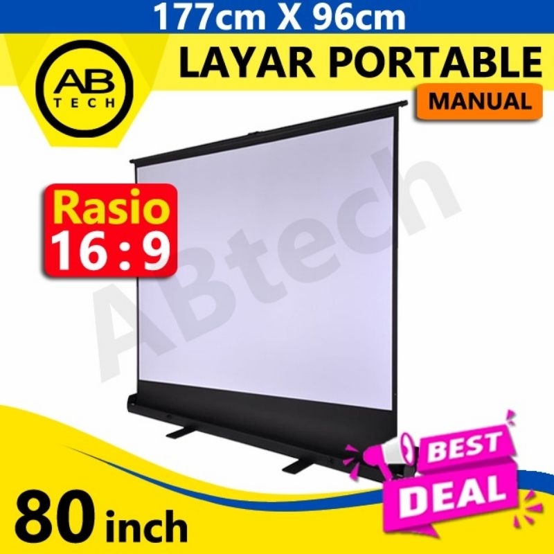 Jual Screen Projector Portable Manual Floor Up 80" Ratio 16:9 177 x 96 ...