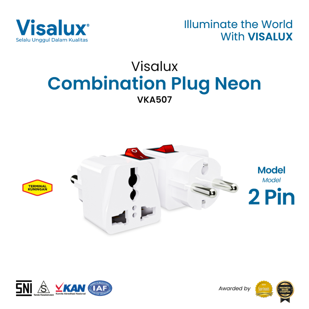 Jual Visalux Plug Kombinasi Neon (2 Pin) / Steker Saklar Serbaguna - Colokan Stop Kontak Kaki 2 ...