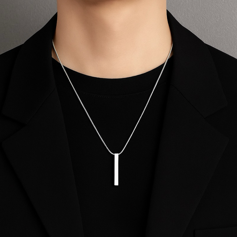 Jual Kalung Rantai Titanium Bulat Liontin Balok Anti Karat Bisa request ...
