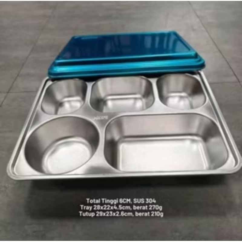 Jual Piring Makan Stainless Tempat Makan Stainless 5 Sekat Food Tray ...