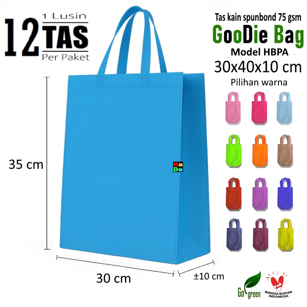 Jual 1 Lusinan isi 12 Tas Kain Spunbond Goodie Bag Polos Handle Box / Kotak Ukuran Besar L ...