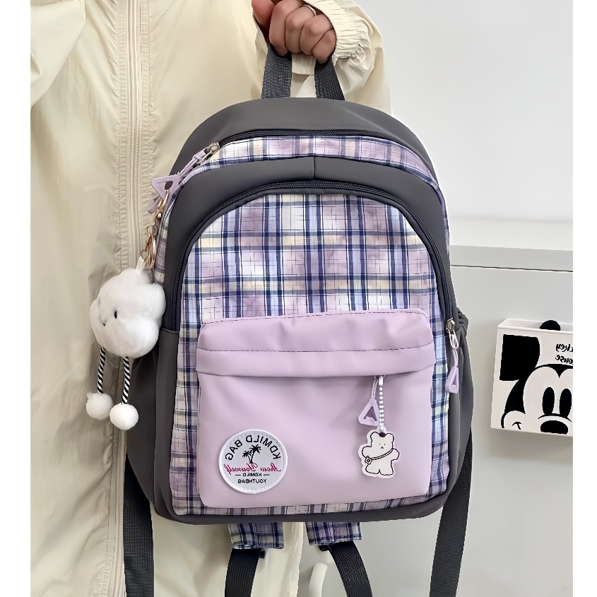 Jual Tas Ransel Sekolah Wanita Korean Checker Style Backpack Sekolah ...