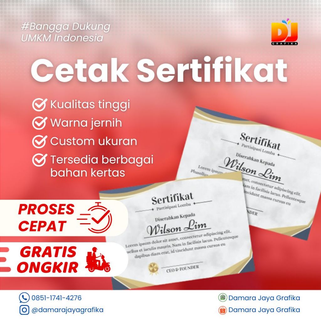 Jual Cetak Sertifikat atau Piagam Full Color Custom Ukuran A5 | Shopee ...