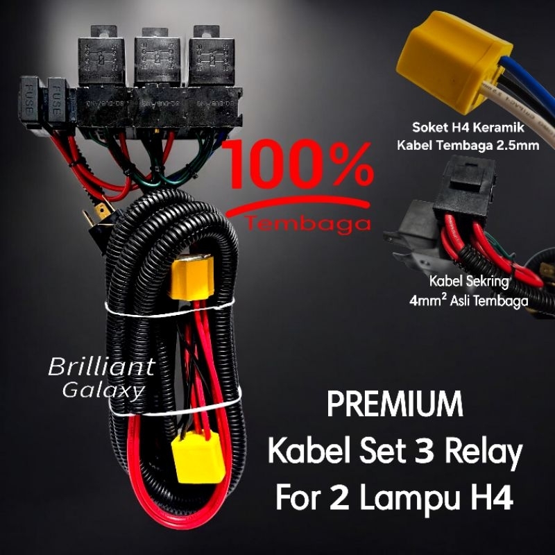 Jual PREMIUM Kabel Set Relay Lampu Mobil - 3 Relay 2 Lampu H4 - Tanpa ...
