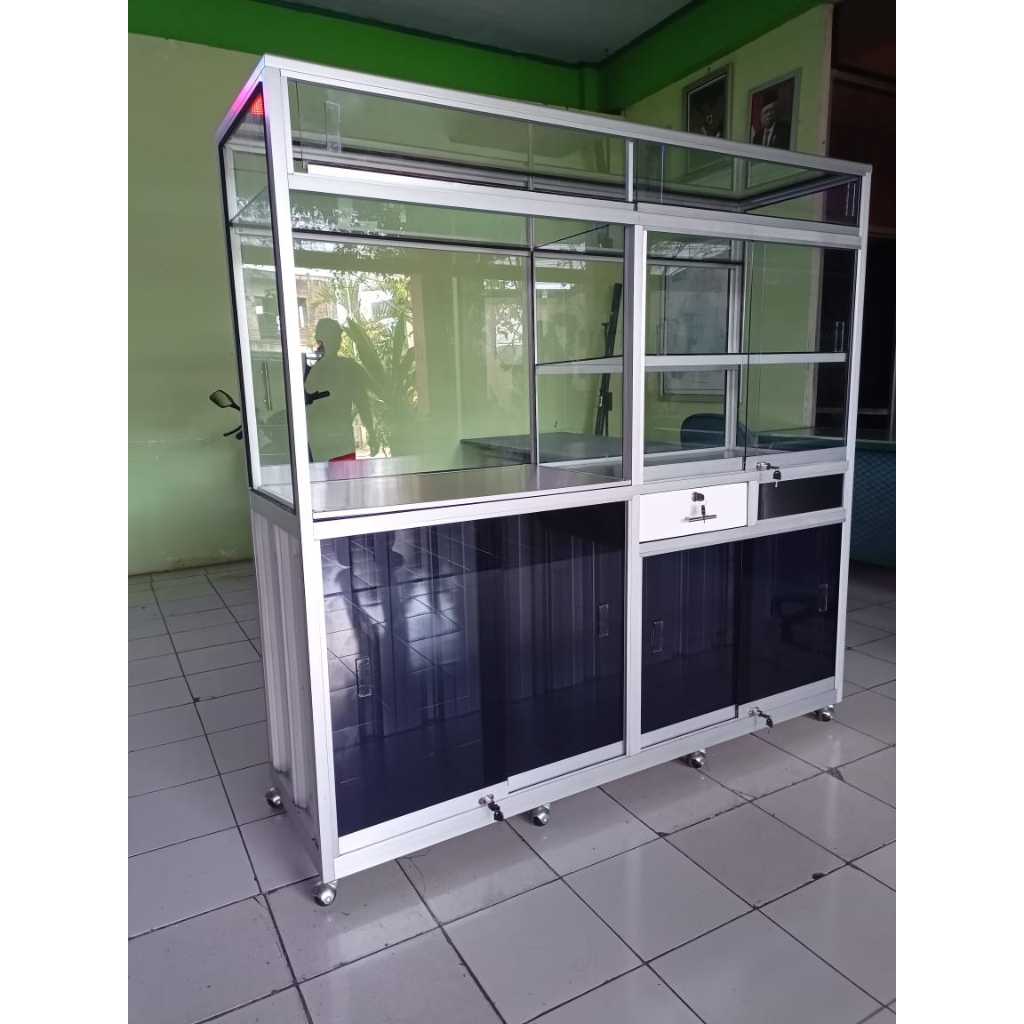 Jual BOOTH Etalase Kaca Gerobak Jualan es buah / soto - meja ganda ...