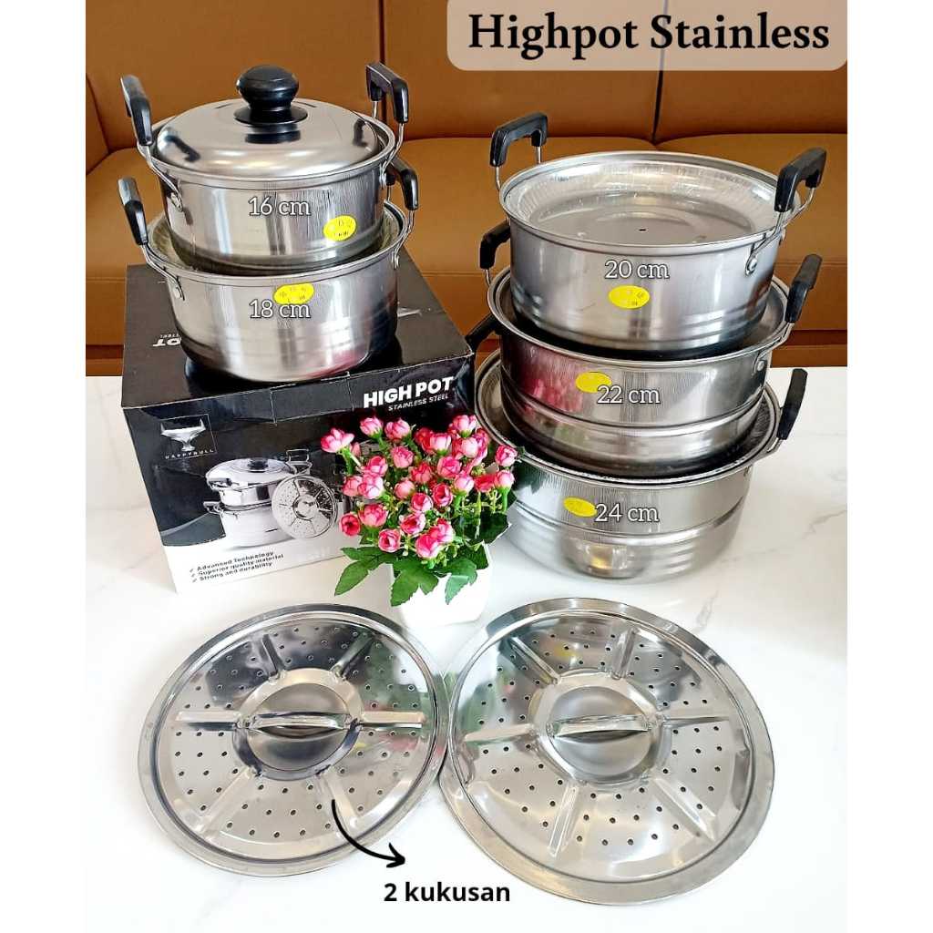 Jual panci set stainless 5pcs steamer highpot 16-24cm tutup stainless ...
