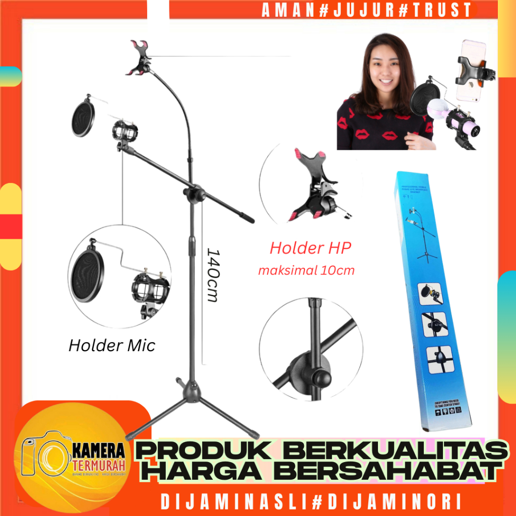 Jual Stand Mic Microphone Degree Berdiri Plus Holder Hp 360 Recording ...