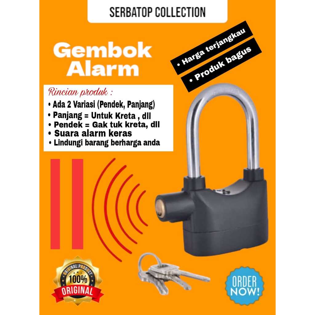 Jual Gembok Alarm Anti Maling Anti Pencuri Ring Panjang Pengaman Motor ...