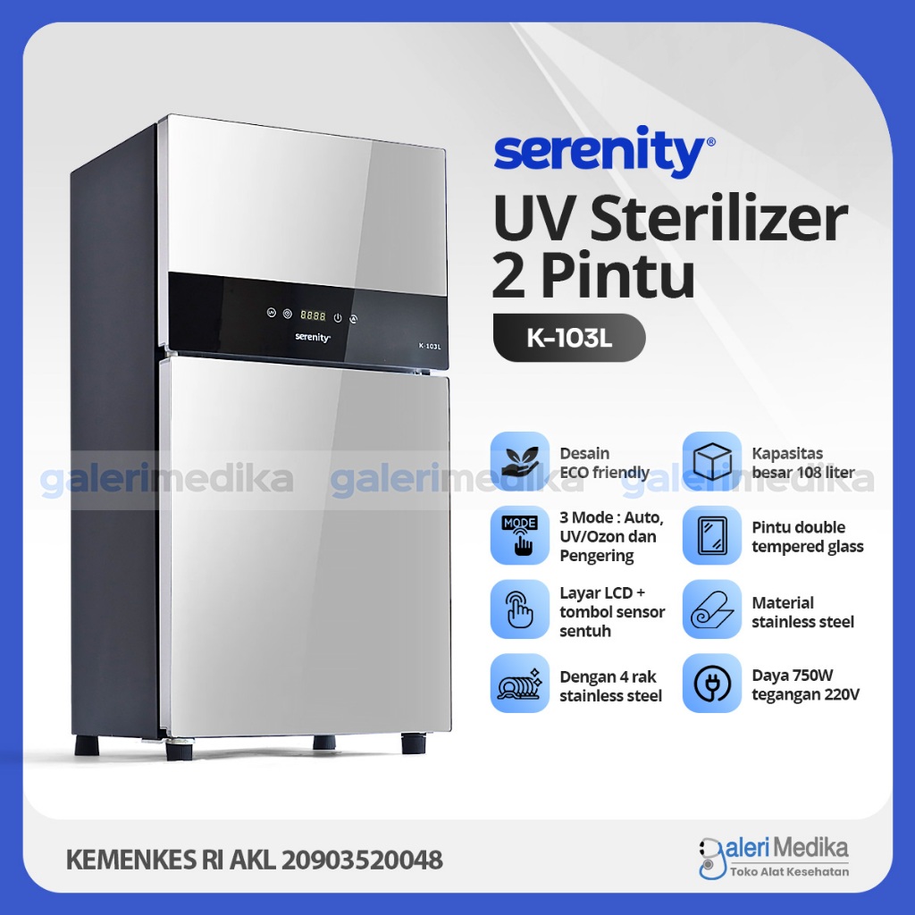 Jual UV Sterilizer 2 Pintu Serenity K-103L + Pengering 3 Fungsi - Alat Sterilisasi Kering ...