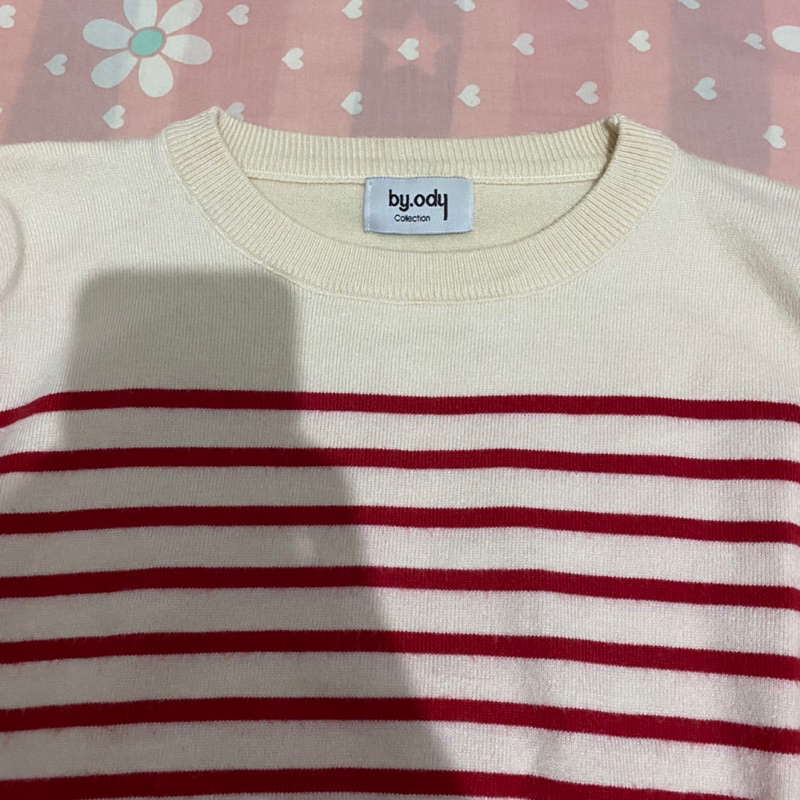 Jual T-SHIRT TOP KNIT GARIS STRIPE MERAH CREAM COKSU BY ODY SHOPIN KAE ...