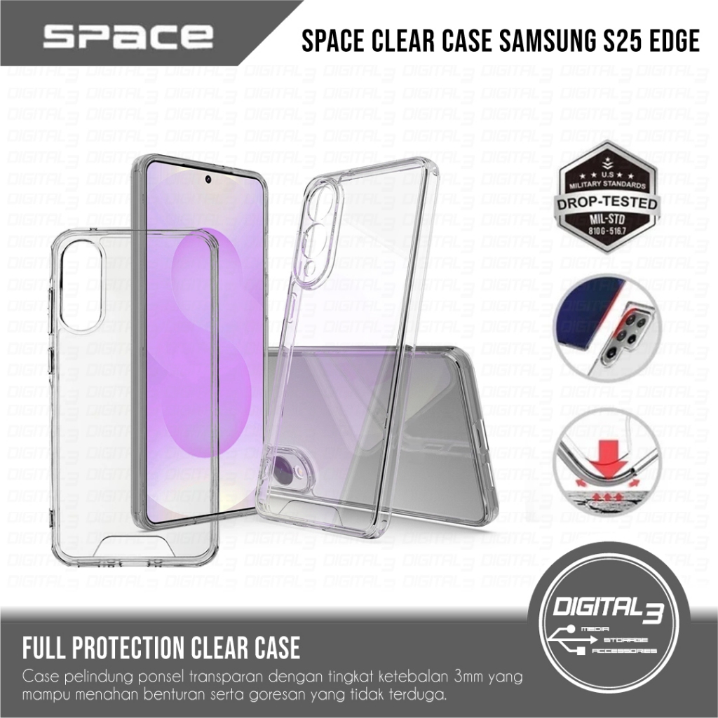 Jual Space Clear Case Samsung S25 Edge Bumper TPU Military Casing ...