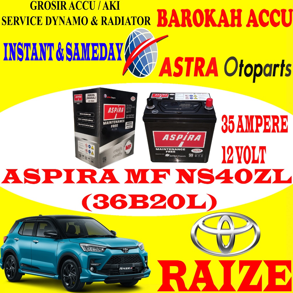 Jual AKI MOBIL TOYOTA RAIZE ASPIRA MF NS40ZL / 36B20L , 35 AH ASTRA OTOPARTS | Shopee Indonesia