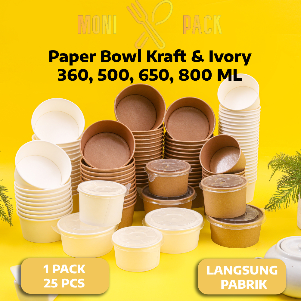 Jual [ISI 25PCS] Paper Bowl Semua Ukuran + Tutup / Mangkuk Kertas ...