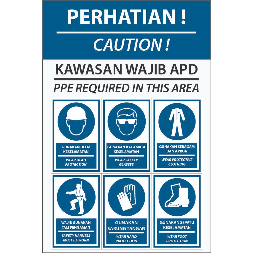 Jual Sign Akrilik Kawasan Wajib APD (Dua Bahasa) ukuran A4 / A3 ...