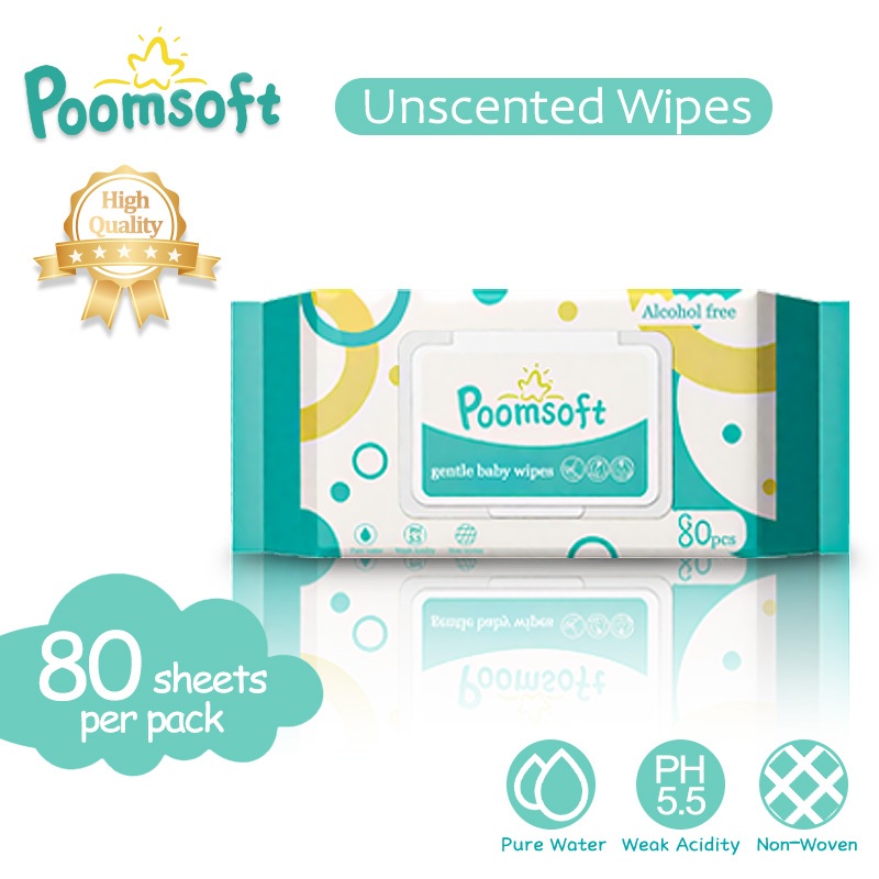 Jual Poomsoft Tisu basah No-Alcohol Unscented Wipes 80 sheets per pack ...