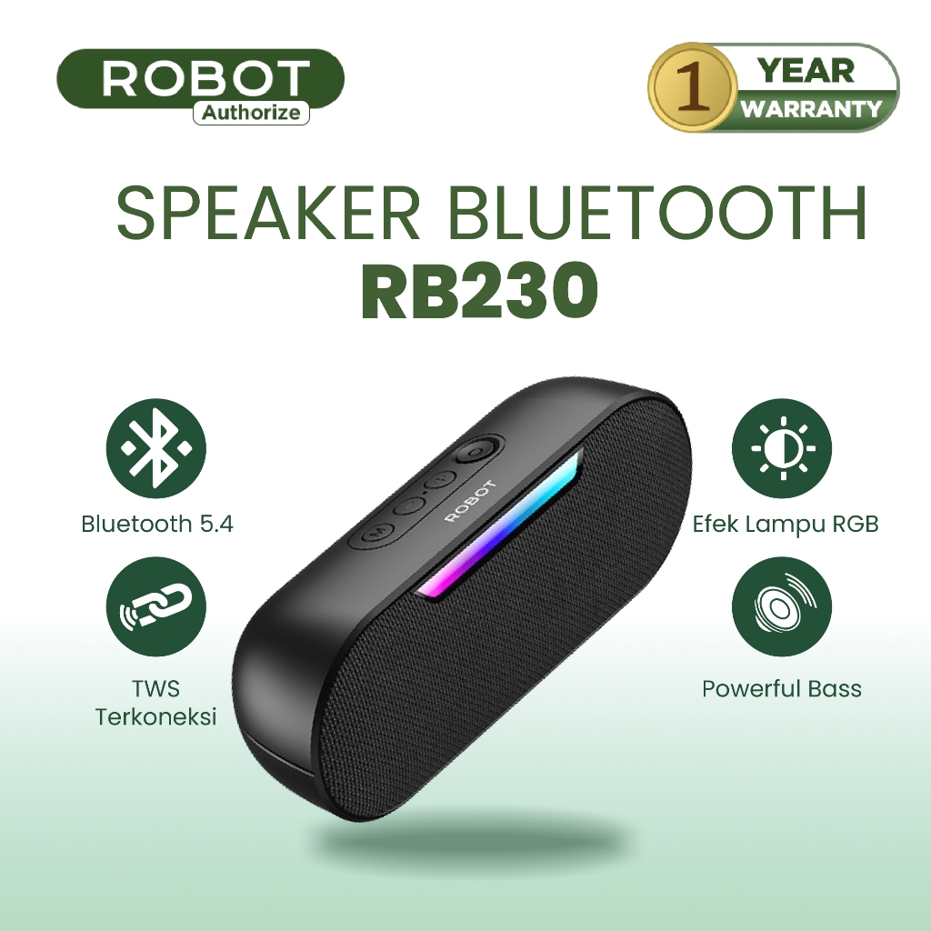 Jual ROBOT RB230 Speaker Bluetooth 5.3 Super Bass 5W dengan Efek Lampu RGB Original - Garansi 1 ...