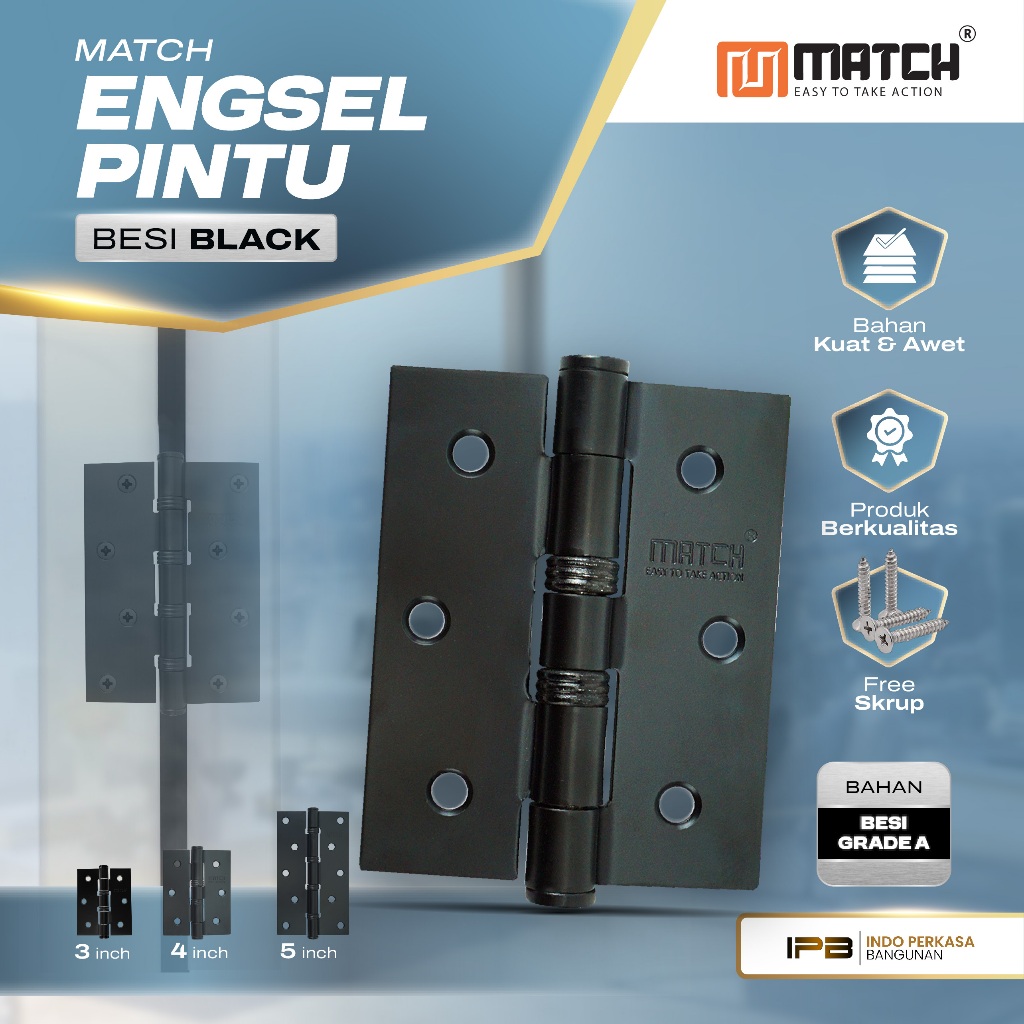 Jual MATCH Engsel Pintu Jendela Black Ukuran 3 4 5 Inch I Engsel Besi ...