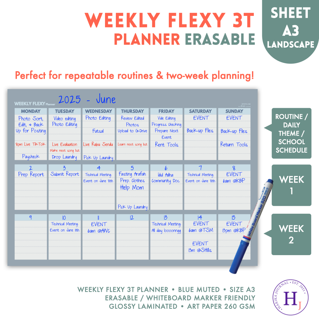 Jual Weekly Flexy 3T Planner | A3 | Kalender | Erasable / Tulis Ulang ...