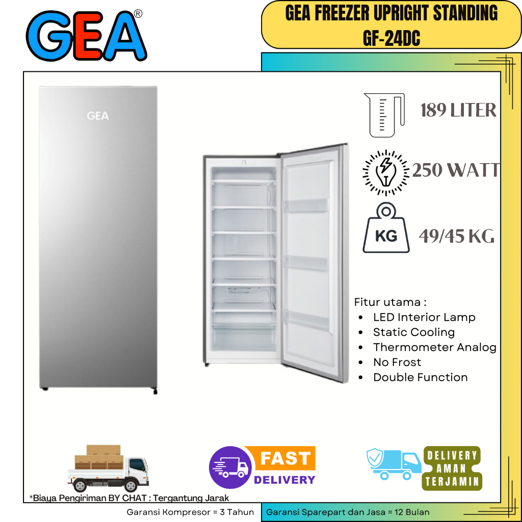 Jual FREEZER GEA UPRIGHT STANDING GF-24DC (189 LITER) -STATIC COOLING ...