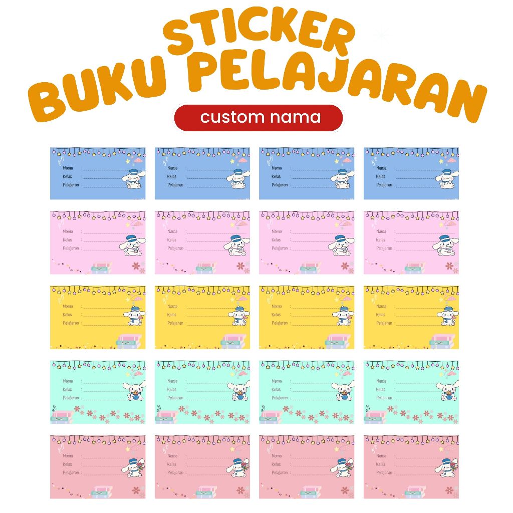 Jual Sticker Label Buku Pelajaran Custom Nama Kelas Tema Cinnamorol ...
