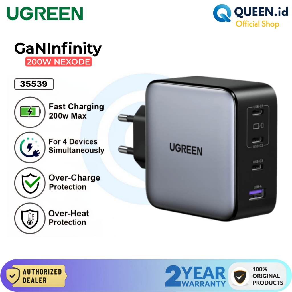 Jual UGREEN Charger Adaptor GaN Infinity Nexode 200W 4 Port USB TYPE C ...