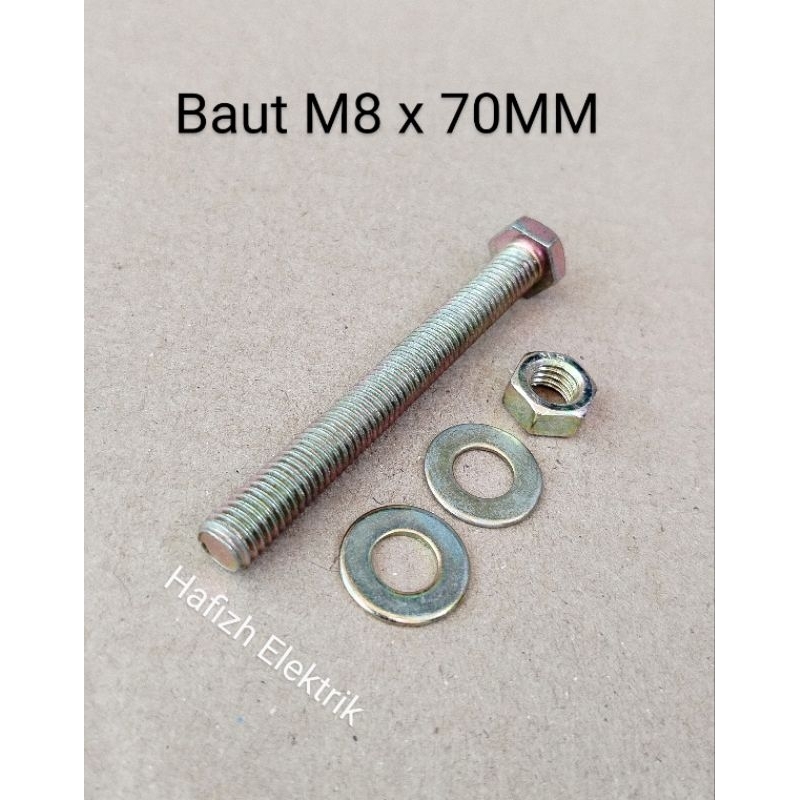 Jual Baut Kuning M8 x 70MM (1 SET) Baut + Mur + Ring | Panjang 7 Cm ...