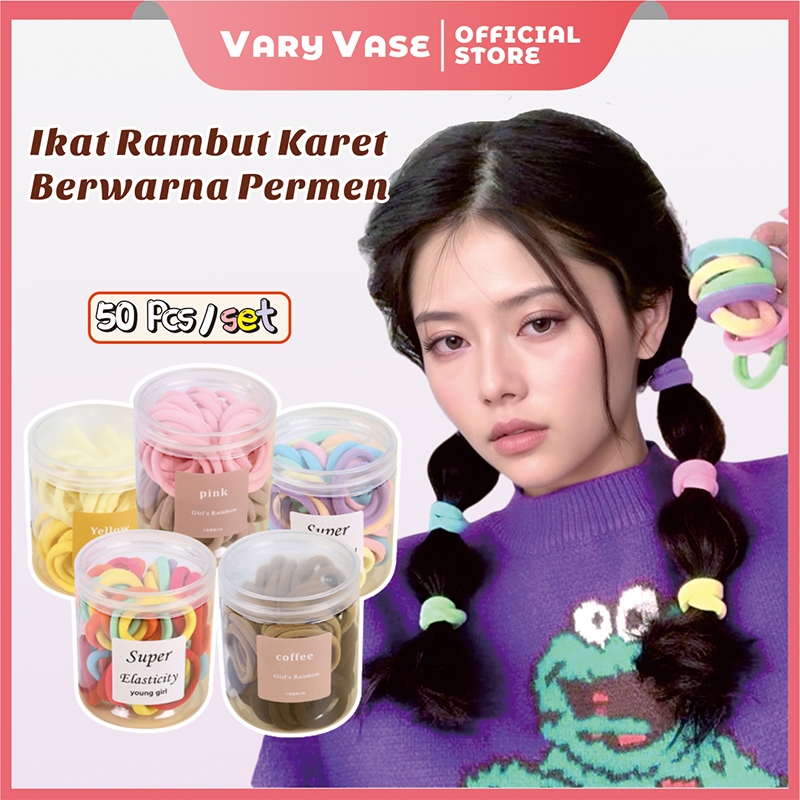 Jual Vary Vase Ikat Rambut Wanita Elastis Isi 50 Pcs Kunciran Anak ...