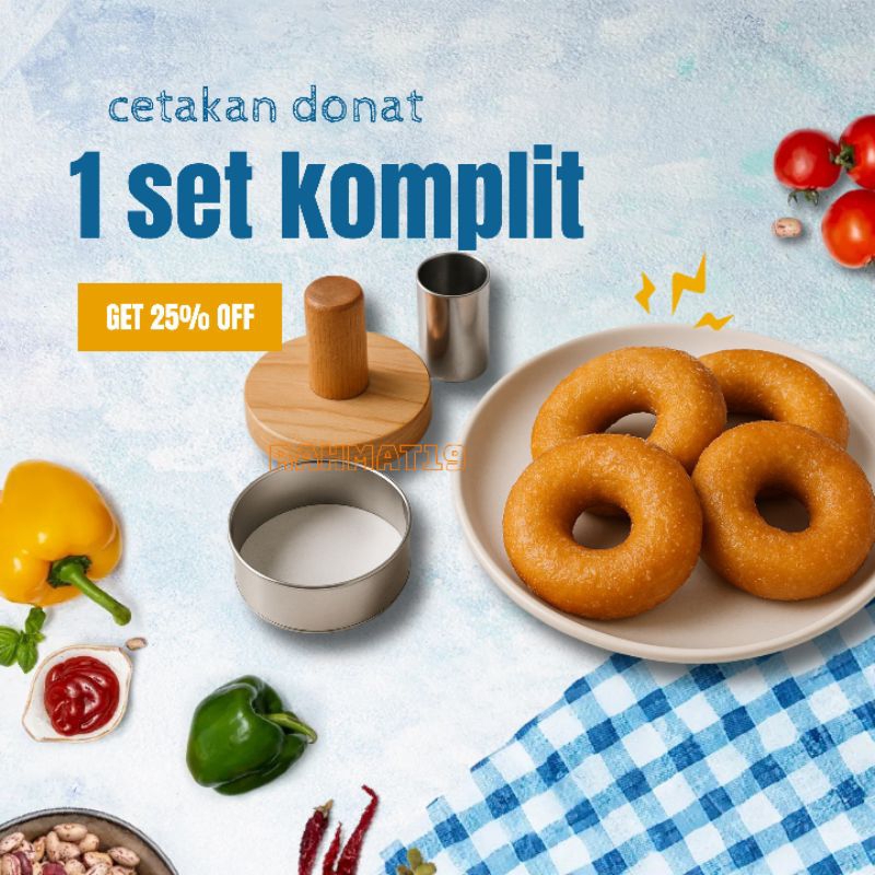 Jual satu set cetakan donat bulat + penekan kayu jati belanda / alat ...