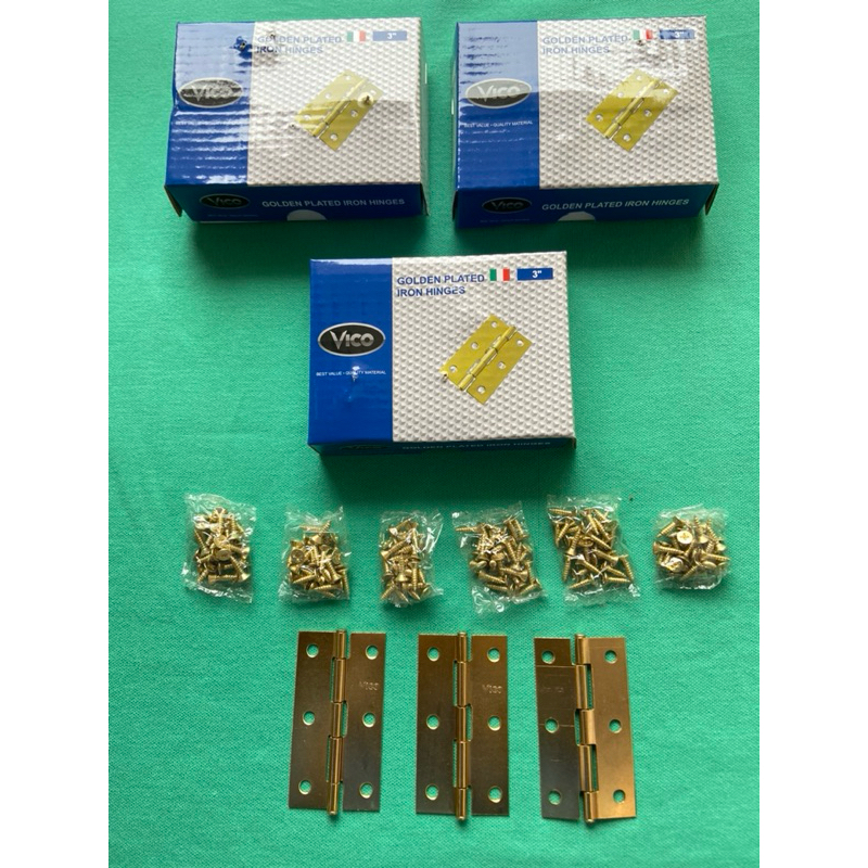 Jual 1 Pak (12 Pasang) Engsel GOLD Plated 3" VICO | Shopee Indonesia
