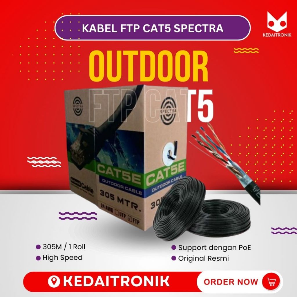 Jual Kabel Lan FTP CAT5 Outdoor Spectra Cat 5e 1 Roll 305 Meter OD ...